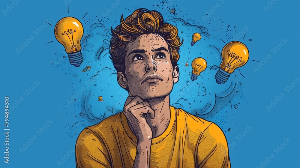 Hand-drawn modern illustration in blue colors - problem-solving concept ...