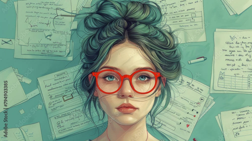 Modern illustration of evil teacher woman taking off her glasses, with ...