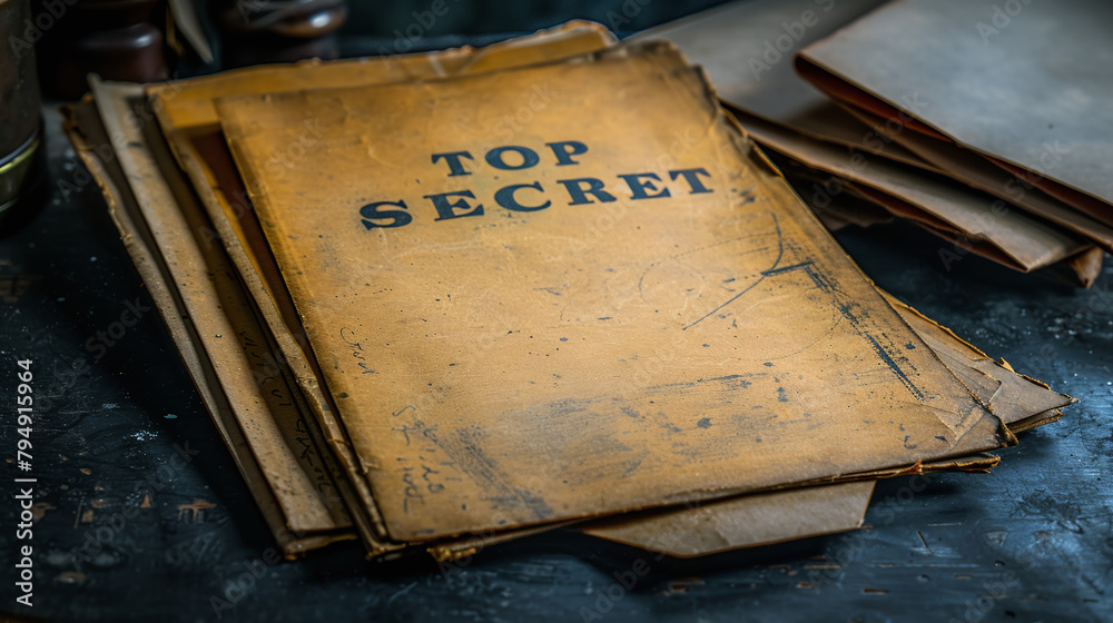 grunge old case file folder with title "TOP SECRET", unclassified ...