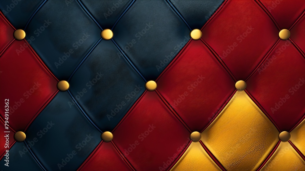 Elegant quilted leather texture in blue, red, and gold. Luxurious ...