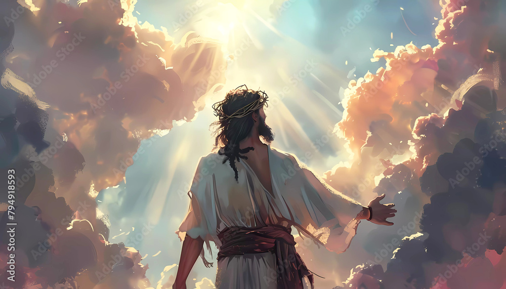 Jesus opening the sky background illustration. Generative ai design ...
