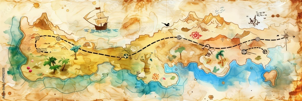 Young minds engaged in a treasure hunt, illustrated with charming ...