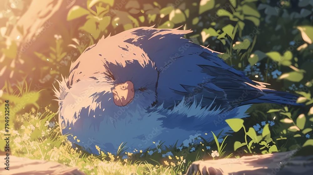 cartoon illustration of a bird sleeping Stock Illustration | Adobe Stock
