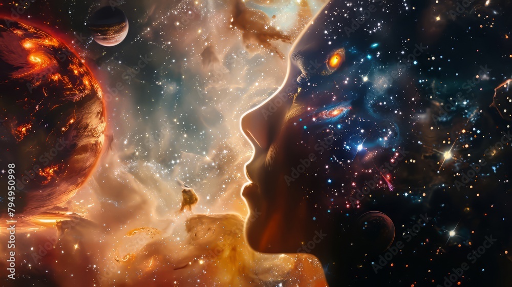 Celestial collage incorporating stars, planets, and galaxies Stock ...