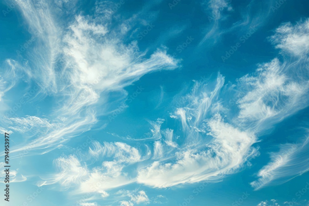 Blue sky with various cloud formations. High-altitude cloudscape ...