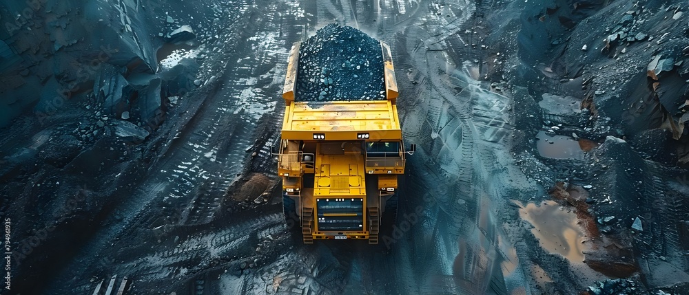 Dump trucks transporting coal in an opencut mine in the Hunter Valley ...
