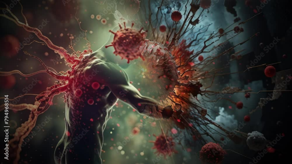 animation - Viral infection attack on human body cells in dramatic ...