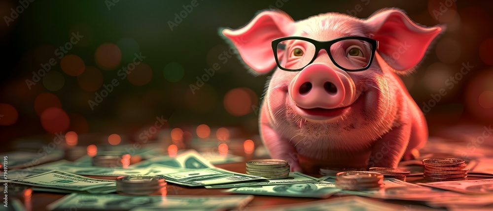 Wealthy pig cartoon satire depicts greedy corporate manager with lots ...