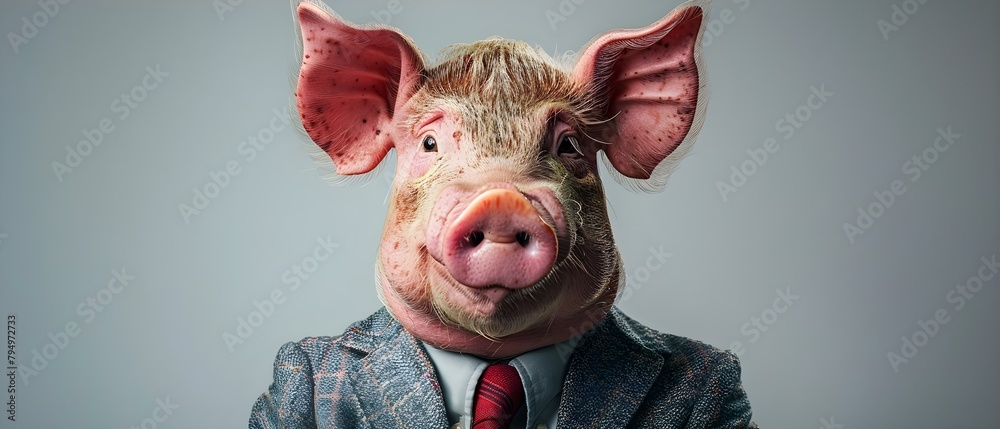 Cartoon satire: Greedy corporation manager depicted as a pig. Concept ...
