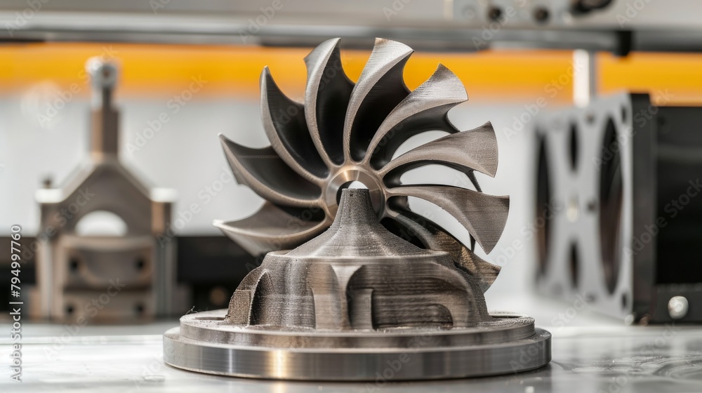The turbine parts form metal 3D printer machine. The hi technology ...