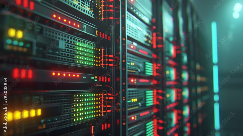 Data Center Dynamics: Network Server Room with Blinking Lights Stock ...