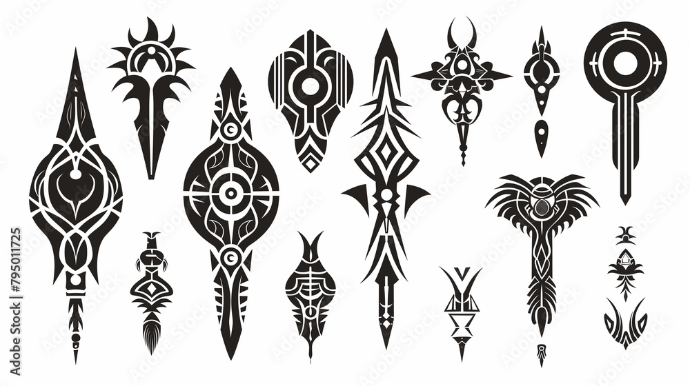 Neo-tribal sigils. A set of intricate black and white cyber sigil ...