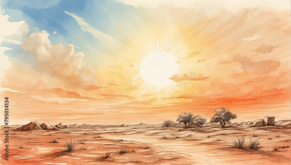 Global Warming: Watercolor Hand Drawing as a Stark Reminder of Heatwave ...
