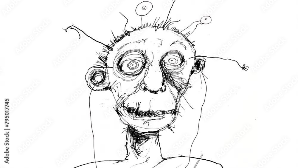 A simple bad messy line drawing of many head and shoulders of an ugly ...