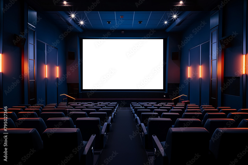 cinema hall with empty blank screen. png object isolated with ...