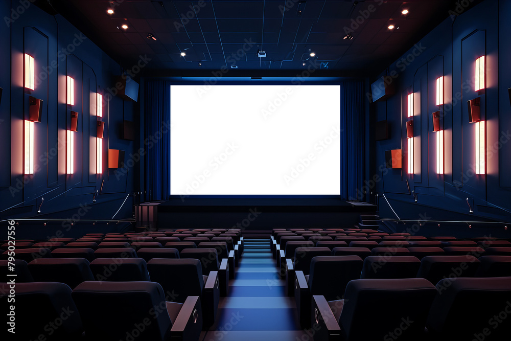 cinema hall with empty blank screen. png object isolated with ...