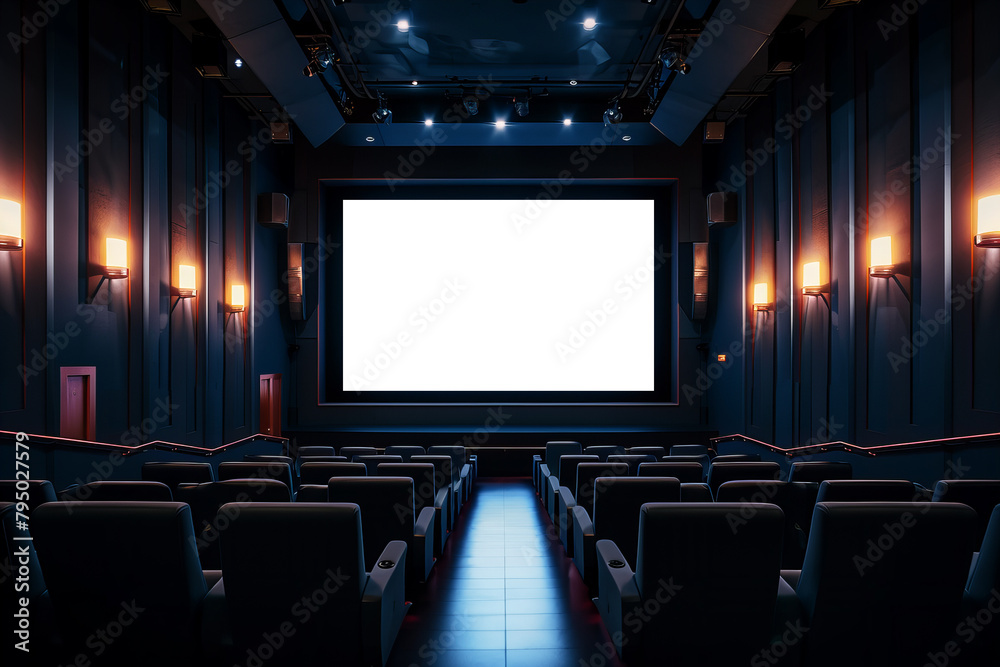 cinema hall with empty blank screen. png object isolated with ...