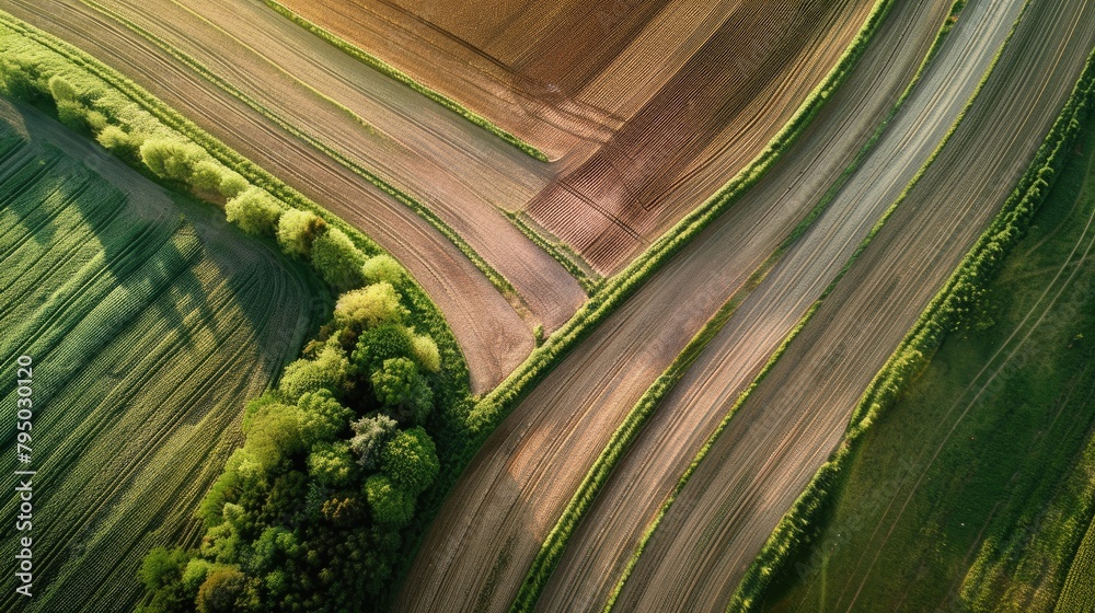 Circular fields in shades of green and brown as seen from above Stock ...