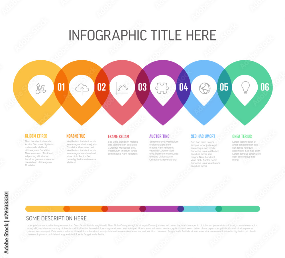 Minimalistic six thick line pointers horizontal steps template Stock ...