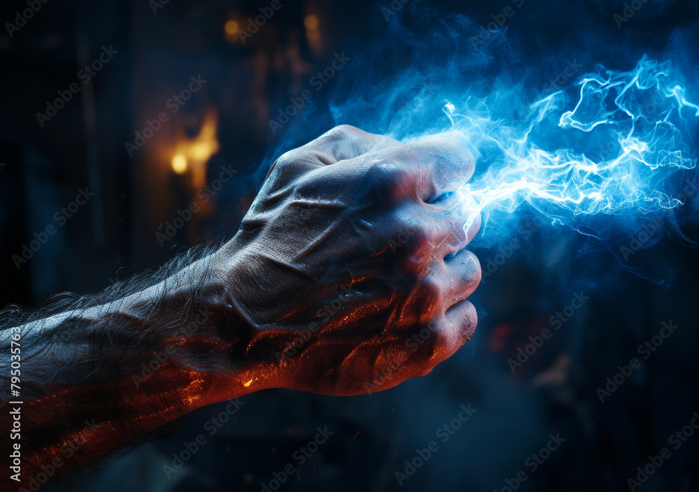 Luminous Lightning Bolt in Hand, Potent Energy Concept - Zeus/Thor ...