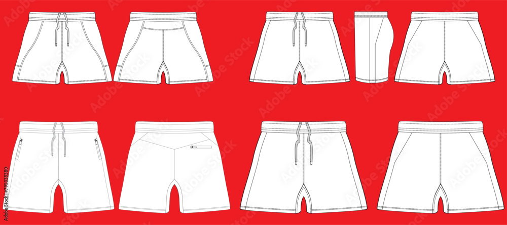 Men's Sports Sweat shorts design front and back view flat sketch ...