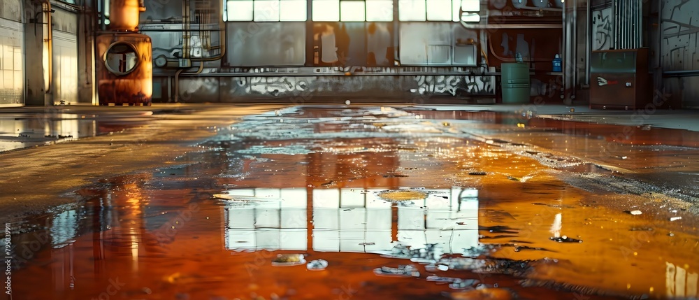 Factory spill releases harmful chemicals onto floor creating hazardous ...