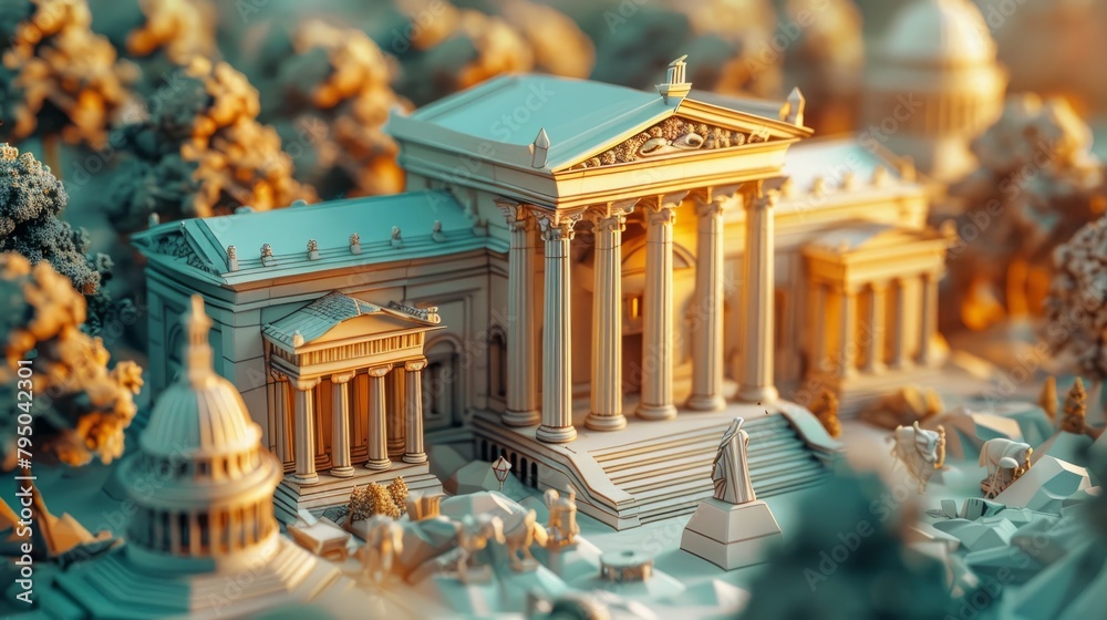 A detailed miniature model of a Greek temple made of white marble Stock ...