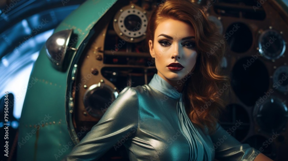 An elegant punk rockthemed fashion shoot set in a vintage airplane ...
