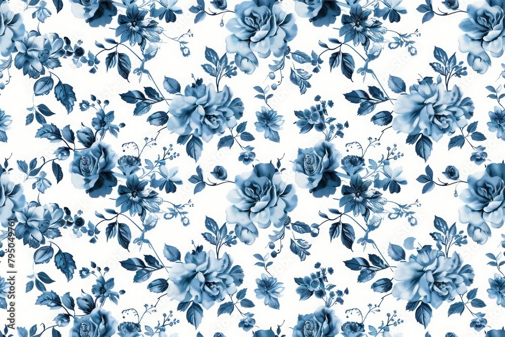 Vintage French Blue Floral design, Blue floral wallpaper design, a ...