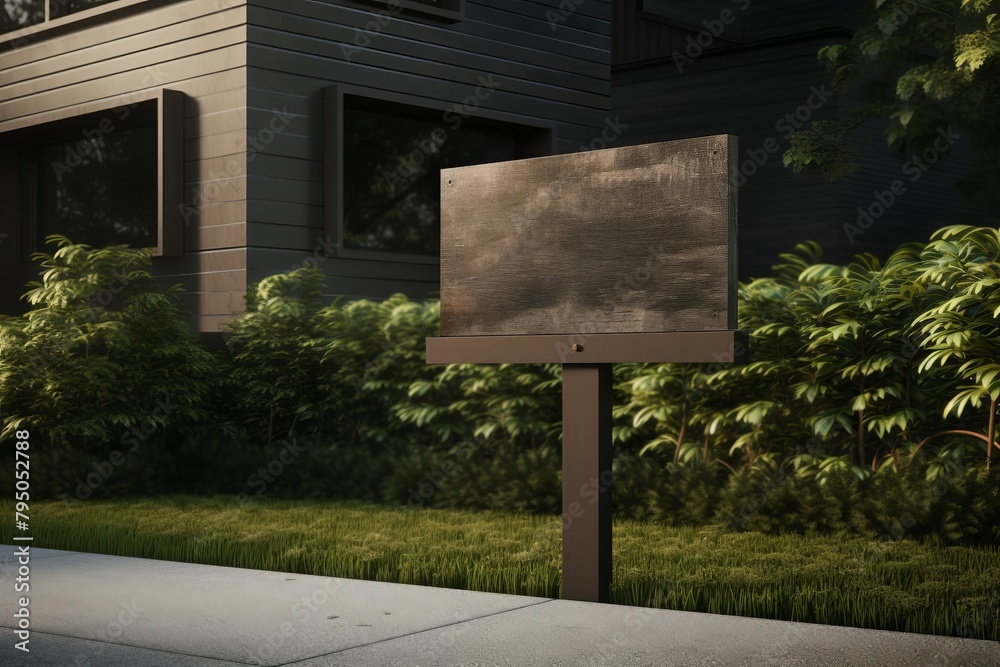 3D rendered mockup of an empty yard sign, perfectly placed in front of ...