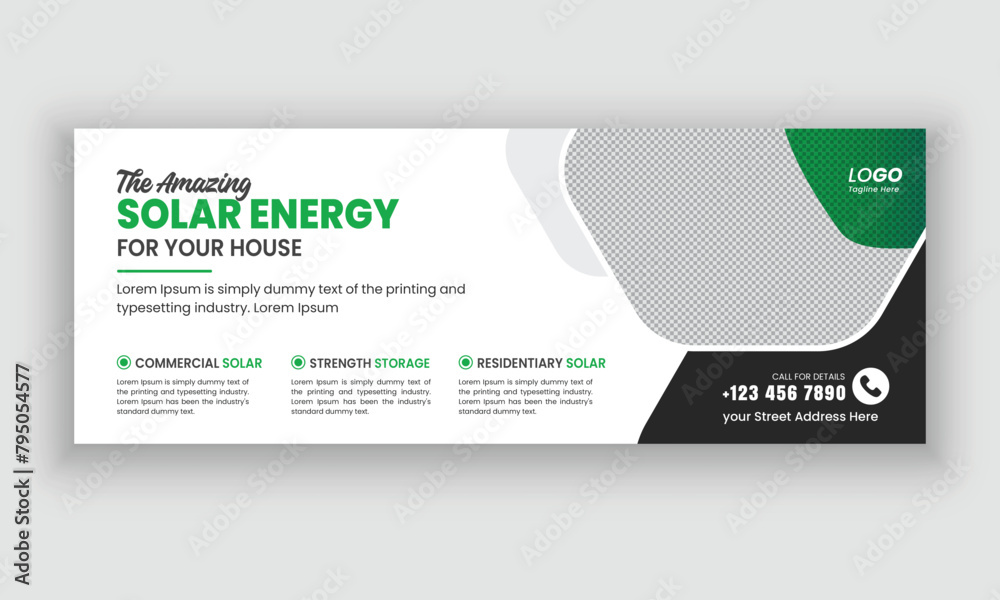 Electric power solar panel social media facebook cover design template ...