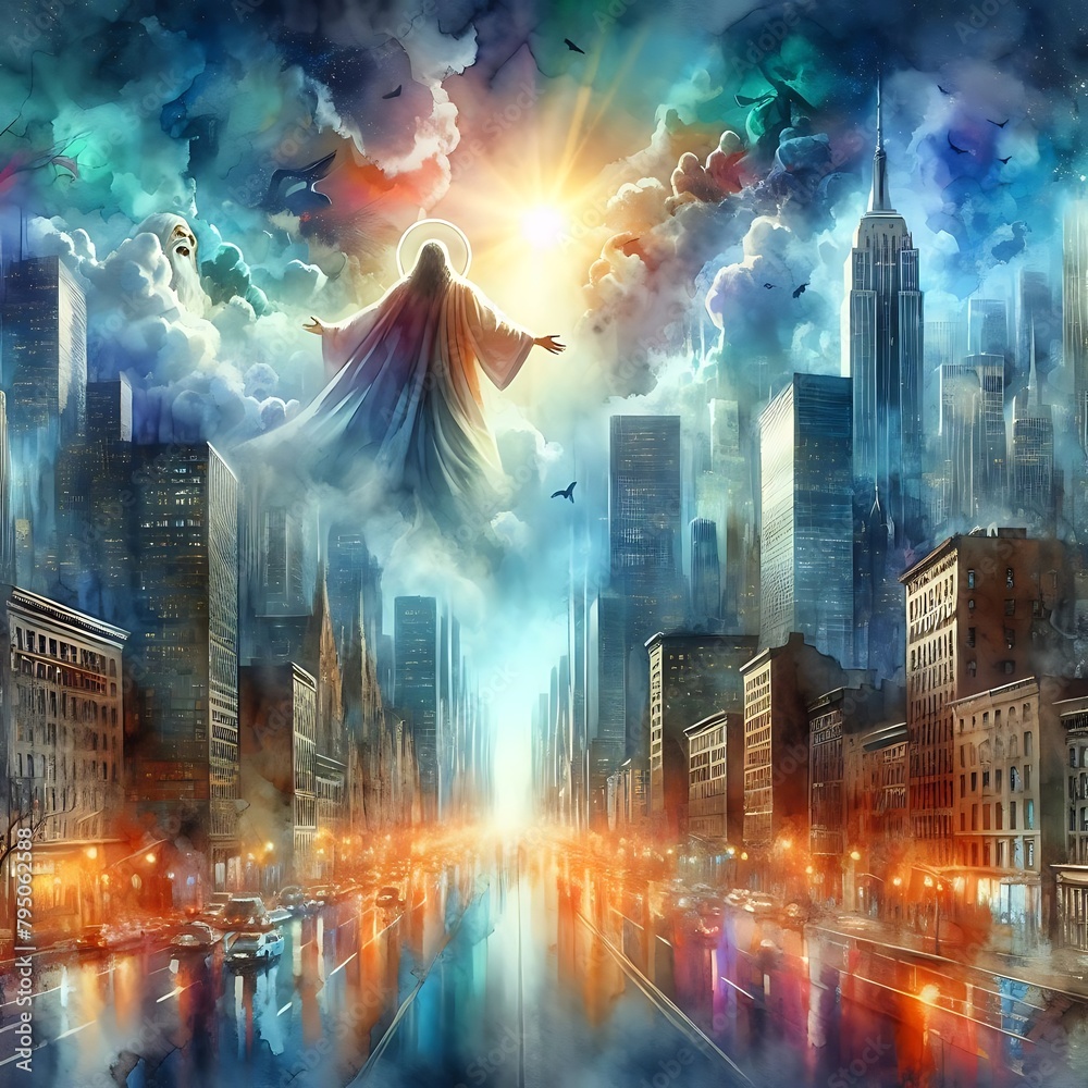 Watercolor Painting: The Second Coming - Return of Jesus Christ, Final ...