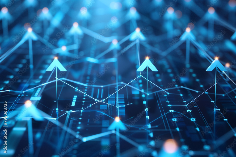 Financial data visualized as a series of interconnected graphs with ...