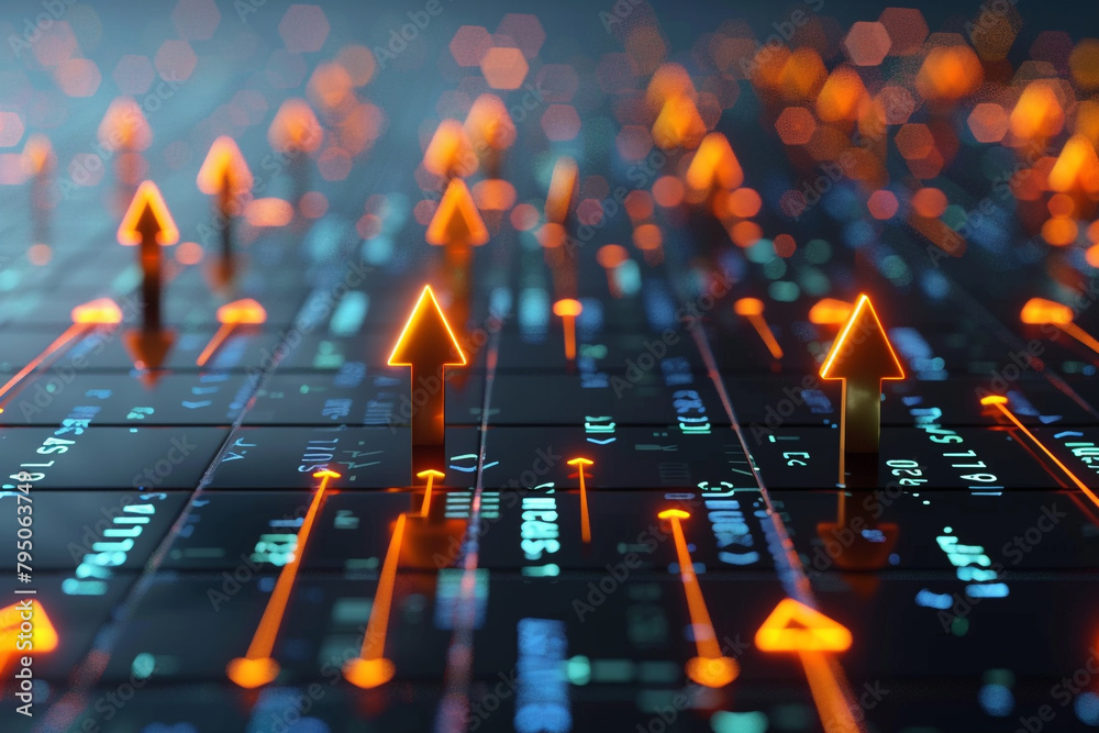 Financial data visualized as a series of interconnected graphs with ...