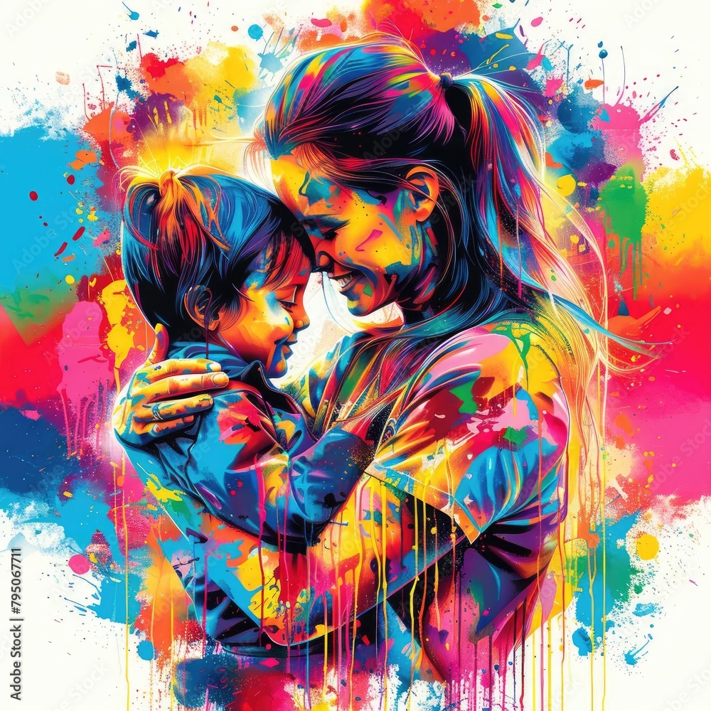 Illustrate an intimate personal scene, focusing on the warm embrace ...