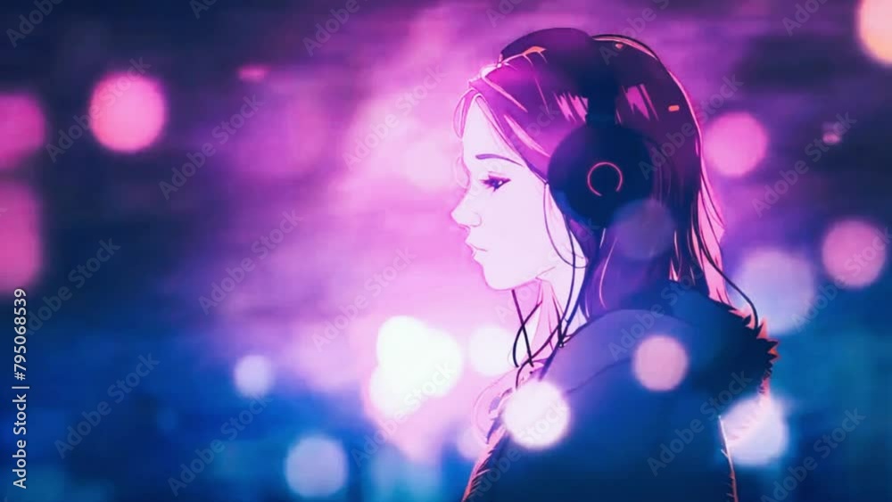 Anime Girl with Headphones in Dreamy Lofi Music Video Animation ...