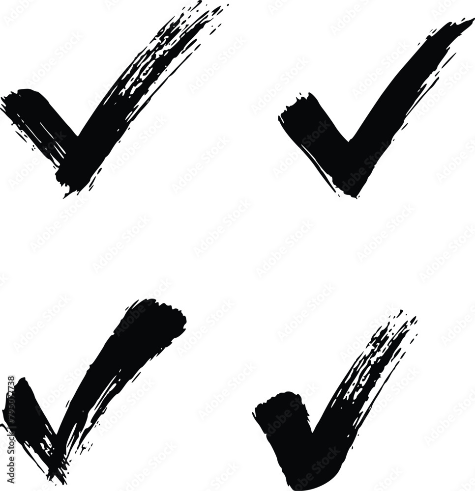 Check mark. Black grunge check mark. Hand drawn check signs . Checklist ...