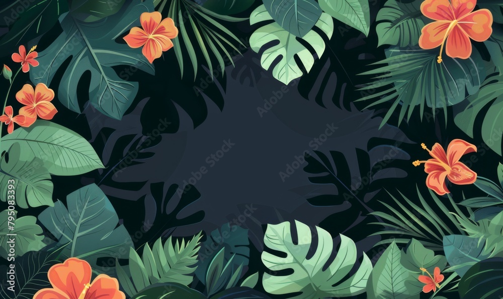 Tropical plants and flowers background vector illustration Stock ...