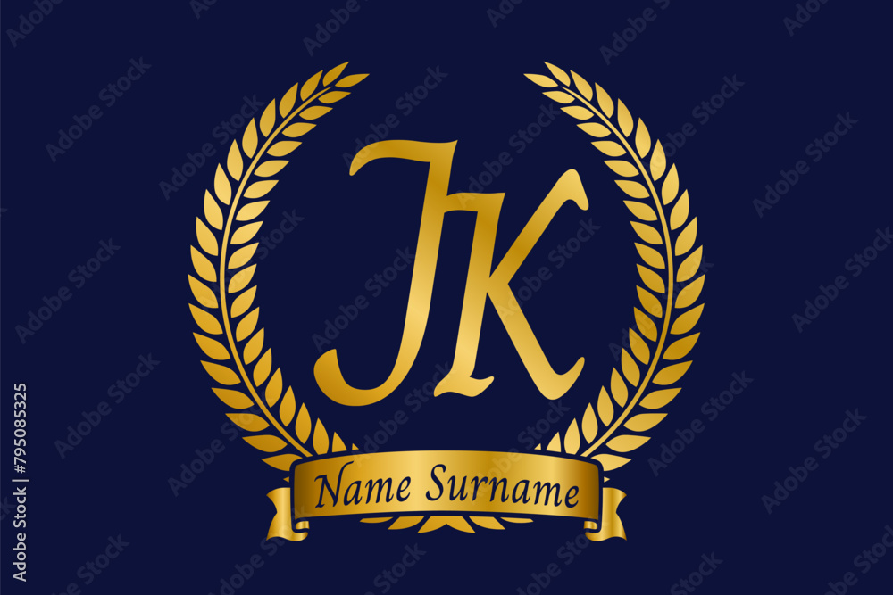 Initial letter J and K, JK monogram logo design with laurel wreath ...