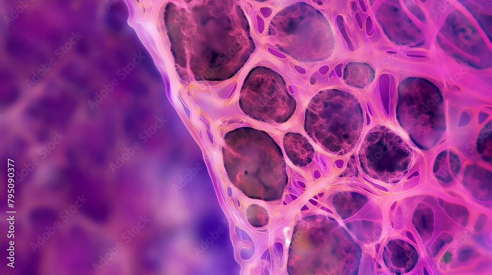 inflamed human lymph node under a microscope, inflamed tonsils, lymph ...