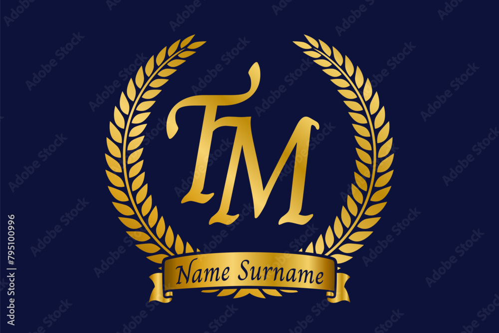 Initial letter T and M, TM monogram logo design with laurel wreath ...