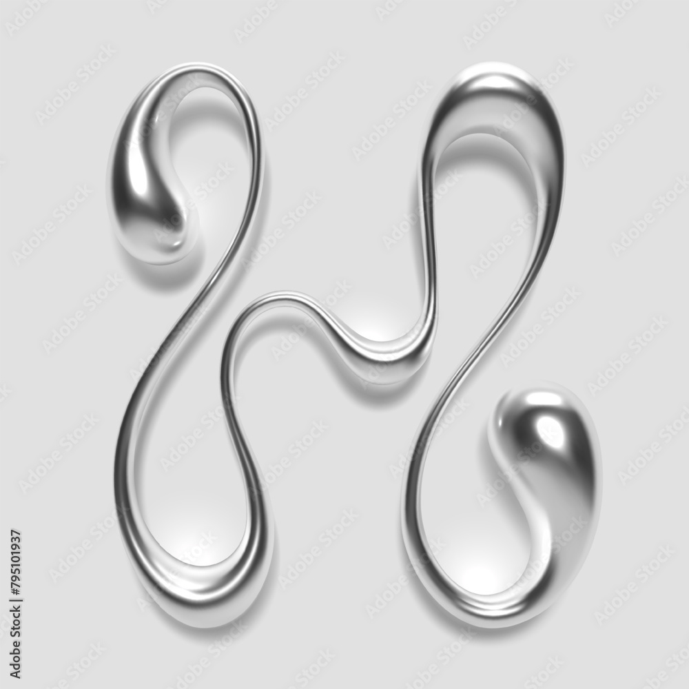 3D melted liquid metal letter H, English alphabet, with glossy ...
