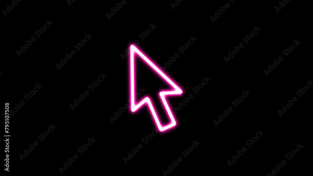 Neon Mouse click cursor arrow icon. Hand Cursor. glowing Click icon ...