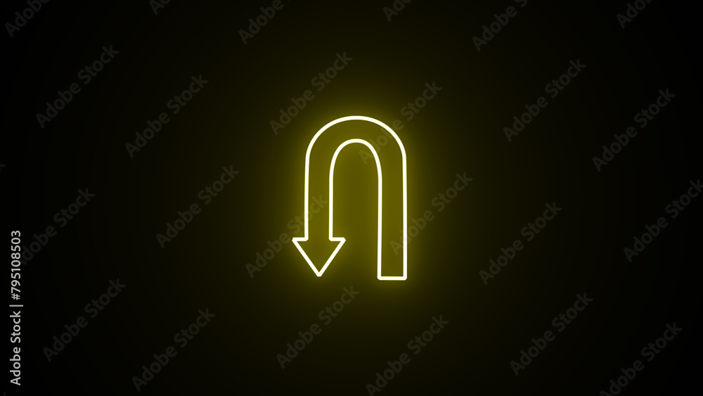 Neon U-Turn Sign. glowing Left U-turn arrow icon. neon road sign with ...
