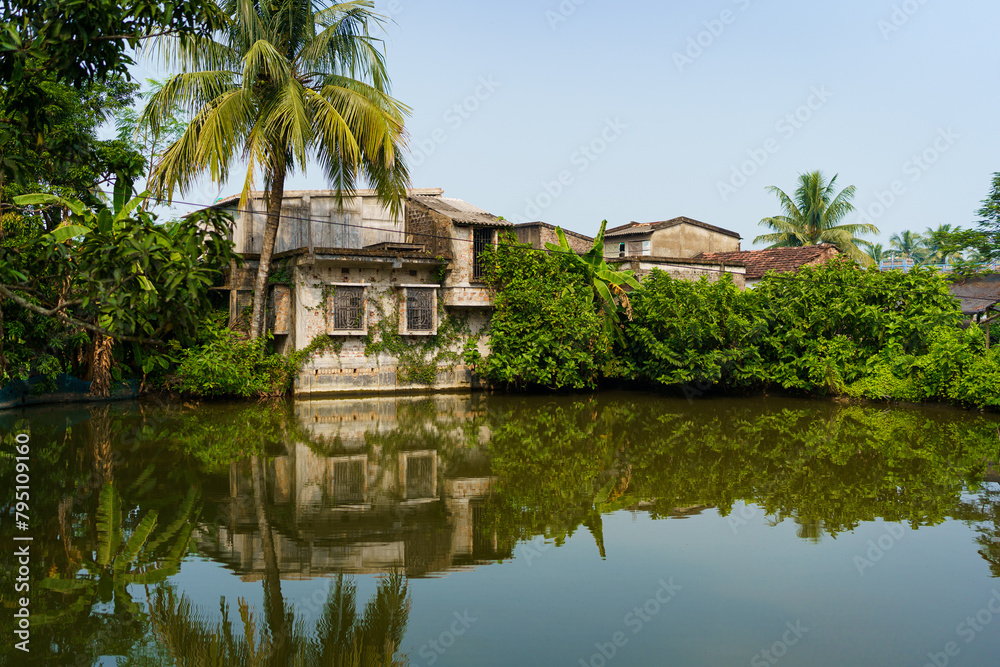 Traditional indian house and lakes and puddle seen in the indian ...