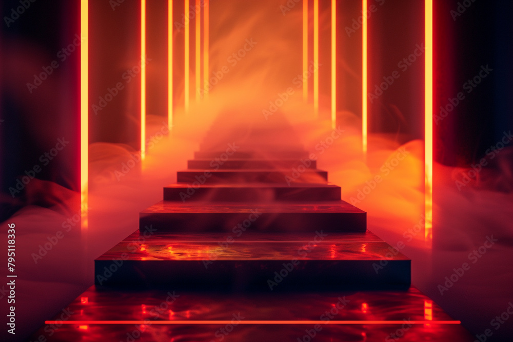 Illuminated pathway in a 3D roadmap, guiding steps to success clearly ...