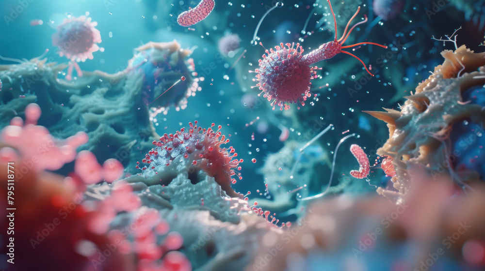 Dynamic Illustration of Viral Onslaught on Bacterial Colony in 3D Stock ...