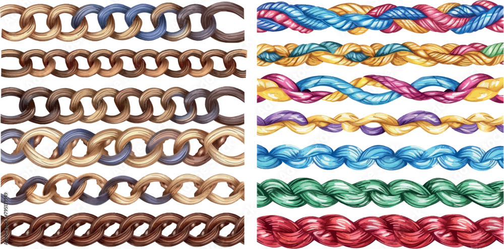Braid lines. Wicker borders, colored knoted patterns, braided ...