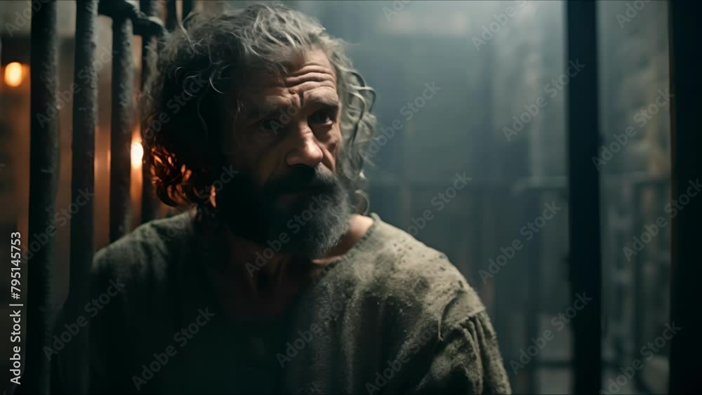 Prisoner over medieval background. The concept of medieval history ...