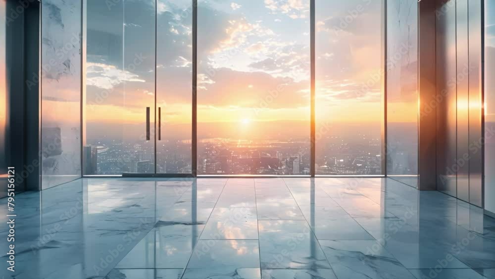 Sunset View from a Marble-Clad Sky-High Elevator. Concept Sunset Photography, Architecture ...